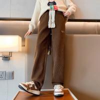 China Warm Apricot Brown Girls Corduroy Pants Windproof Elastic Waist for sale