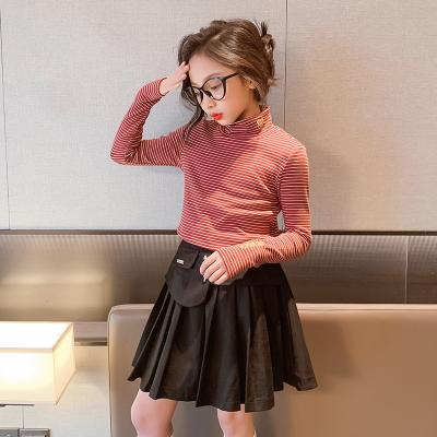 China Anti Static Embroidered Turtleneck T Shirt Striped Thermal Top For Ages 4-16 for sale