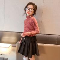 China Embroidered Long Sleeve Turtleneck T Shirt Striped Thermal Top For Ages 4-16 for sale