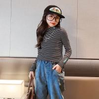 China Embroidered Long Sleeve Turtleneck T Shirt Striped Thermal Top For Ages 4-16 for sale