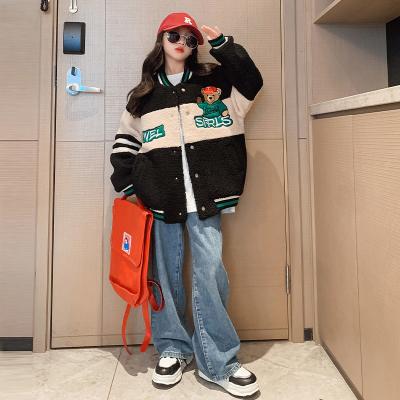 China Bear Embroidery Childrens Winter Clothes Lambswool Padded Coat Oversized for sale