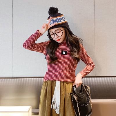 China Embroidered Striped Thermal Long Sleeve Turtleneck T Shirt Skin Friendly for sale