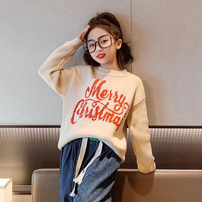 China Spring Autumn Beige Black Crewneck Christmas Sweater Loose Version for sale