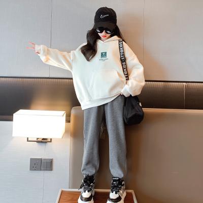 China Thick Sports Letters Beige Childrens Cartoon Hoodie Two Piece Set for sale