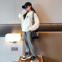 China Thick Sports Letters Beige Childrens Cartoon Hoodie Two Piece Set for sale