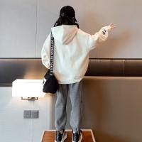 China Thick Sports Letters Beige Childrens Cartoon Hoodie Two Piece Set for sale