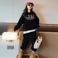 China Thickened Inner Liner Fashion Childrens Clothes Black Hoodie And Jogger Set for sale