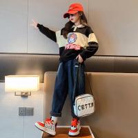 China Casual Girls Outfit Matching Top And Trousers Set Cartoon Printed Korean Edition for sale