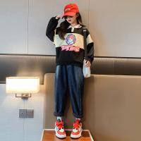 China Girls Cartoon Printed Polo Collar Sweatshirt Two Piece Set Warm Casual Korean Edition for sale