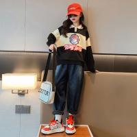 China Girls Cartoon Printed Polo Collar Sweatshirt Two Piece Set Warm Casual Korean Edition for sale