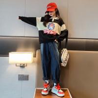 China Girls Cartoon Printed Polo Collar Sweatshirt Two Piece Set Warm Casual Korean Edition for sale