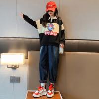 China Children's Spring and Autumn clothing matching color warm casual jumper cartoon printed hoodie Korean two-piece set for sale