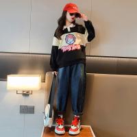 China Children's Spring and Autumn clothing matching color warm casual jumper cartoon printed hoodie Korean two-piece set for sale