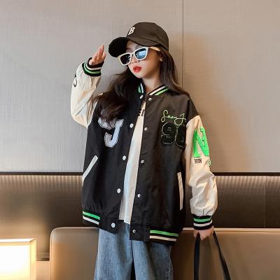 China Splicing Printing Thick Patchwork Baseball Jacket Outerwear For Girls Ages 4-16 for sale