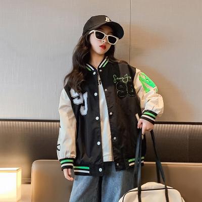 China Wind Proof Little Girls Clothes Thick Patchwork Childrens Baseball Jacket Outerwear for sale