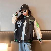 China Girls Black And White Baseball Jacket Thick Patchwork Printed Sizes 120-170 for sale