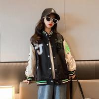 China Girls Black And White Baseball Jacket Thick Patchwork Printed Sizes 120-170 for sale