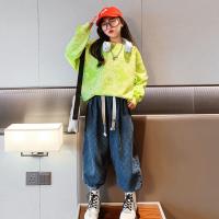 China Spring and autumn print Bear sport jumper hoodie fluorescent green cartoon trend top girls Korean edition two-piece set for sale