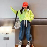 China Spring and autumn print Bear sport jumper hoodie fluorescent green cartoon trend top girls Korean edition two-piece set for sale
