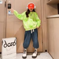China Spring and autumn print Bear sport jumper hoodie fluorescent green cartoon trend top girls Korean edition two-piece set for sale
