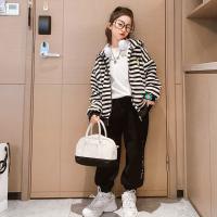 China Warm Childrens Black And White Striped Coat Smiley Face Printed For Girls Aged 4-16 for sale