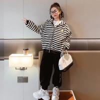 China Childrens Zip Up Black And White Striped Hoodie Smiley Face Printed for sale