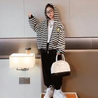 China Childrens Zip Up Black And White Striped Hoodie Smiley Face Printed for sale