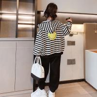 China Childrens Zip Up Black And White Striped Hoodie Smiley Face Printed for sale