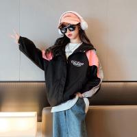 China Black Monogrammed Print Childrens Spring Clothes Aged 4-16 Girls Hoodie Jacket for sale