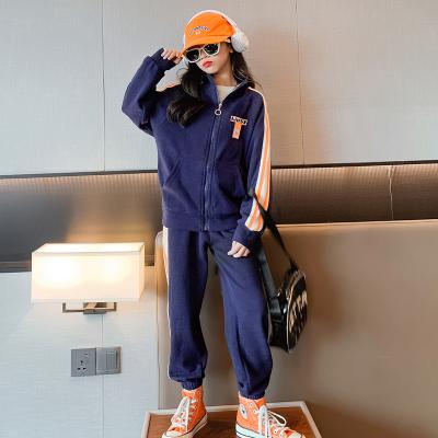 China Korean Trend Warm Childrens Clothes Royal Blue Letter Printed Two Piece Suit For Girls for sale
