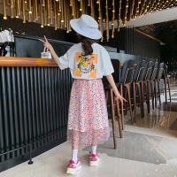 China Short Sleeve Little Girls Clothes Big Children Summer Gauze Skirts And Tops for sale