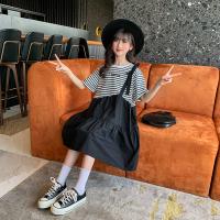 China Short Sleeves Childrens Dress Clothes Striped Fake 2 Piece Dress for sale
