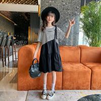 China Short Sleeves Childrens Dress Clothes Striped Fake 2 Piece Dress for sale