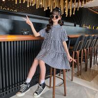 China Checkered Childrens Dress Clothes Black And White Plaid Shirt Dress for sale