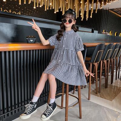 China Checkered Childrens Dress Clothes Black And White Plaid Shirt Dress for sale