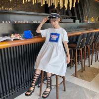 China Pure Cotton Girl Summer Dress Korean Version Round Collar Big Children Princess Dress for sale