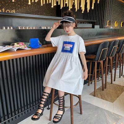 China Pure Cotton Girl Summer Dress Korean Version Round Collar Big Children Princess Dress for sale