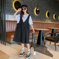China Big Childrens Dress Clothes Girls Summer Fake Two Piece Dress Web Celebrity Version for sale