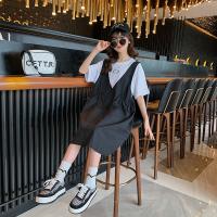 China Big Childrens Dress Clothes Girls Summer Fake Two Piece Dress Web Celebrity Version for sale