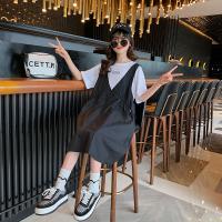 China Big Childrens Dress Clothes Girls Summer Fake Two Piece Dress Web Celebrity Version for sale