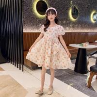 China Girls Summer Floral Childrens Dress Clothes Pink Chiffon Korean Version for sale