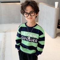 China Green And Black Boys Striped Crewneck Sweater Letter Printed for sale