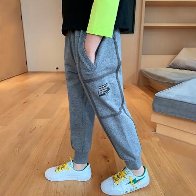 China Loose woven strap Teen Boys Clothes Black Light Grey Cotton Terry Sweatpants for sale