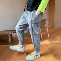 China Loose woven strap Teen Boys Clothes Black Light Grey Cotton Terry Sweatpants for sale