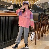 China Multi Color Stand Up Collar Sweatshirt And Jogger Set Cartoon Pattern for sale