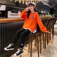 China Long Sleeves Embroidered Hoodie Children Clothing Set Velvet Thickening for sale
