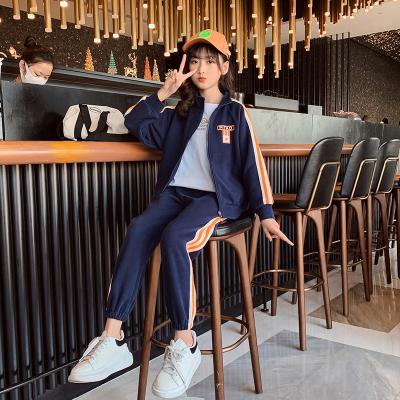 China Autumn Winter Girls Sports Children Clothing Set Outfit Stand Collar Foreign Style for sale