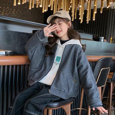 China Spring Autumn Warm Childrens Coats Pink Dark Grey Girls Zip Up Baseball Jacket for sale