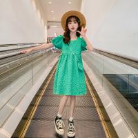 China Green Bubble Sleeve Girls Summer Dress T-Shirt Skirt New Foreign Style for sale