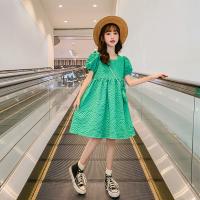 China Green Bubble Sleeve Girls Summer Dress T-Shirt Skirt New Foreign Style for sale